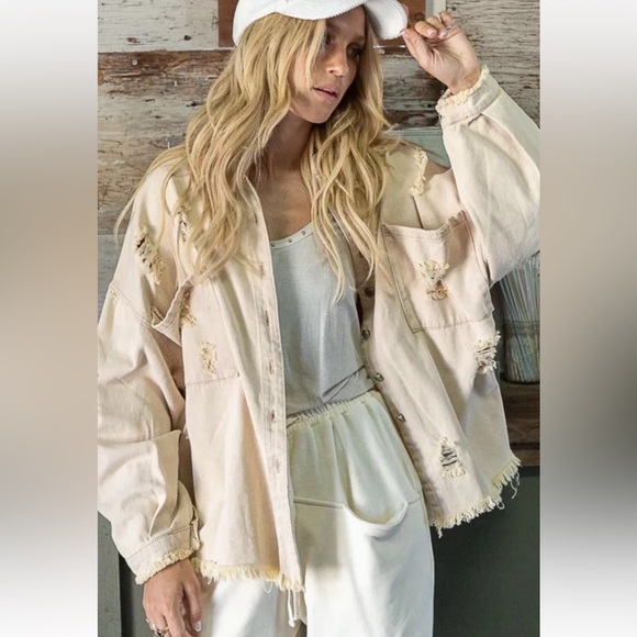 POL | Jackets & Coats | Pol Denim Shacket Jacket Distressed Star ...